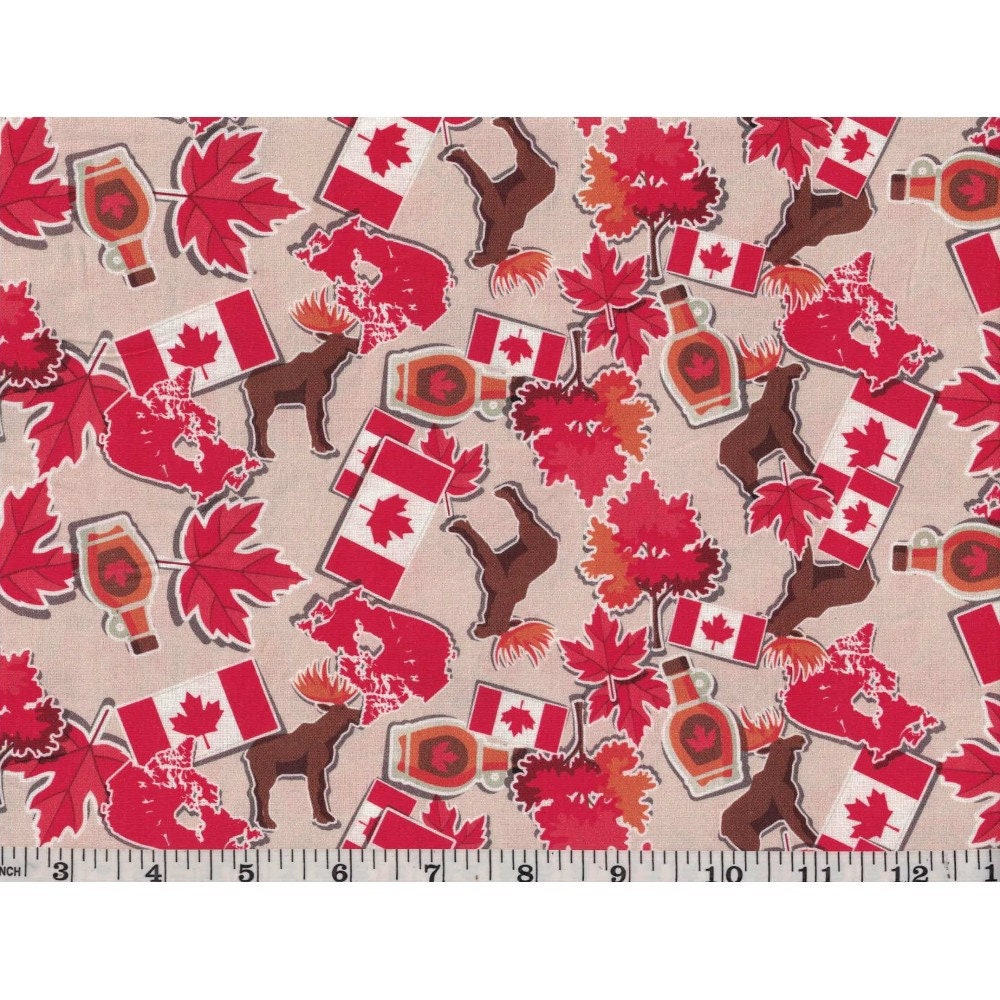 Canadian Theme on Beige Canada Day Quilting Fabric 100 % - Etsy UK