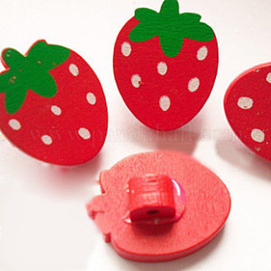 Strawberry Wooden Buttons - Set of 6 - for Scrapbooking, Sewing, Arts ...