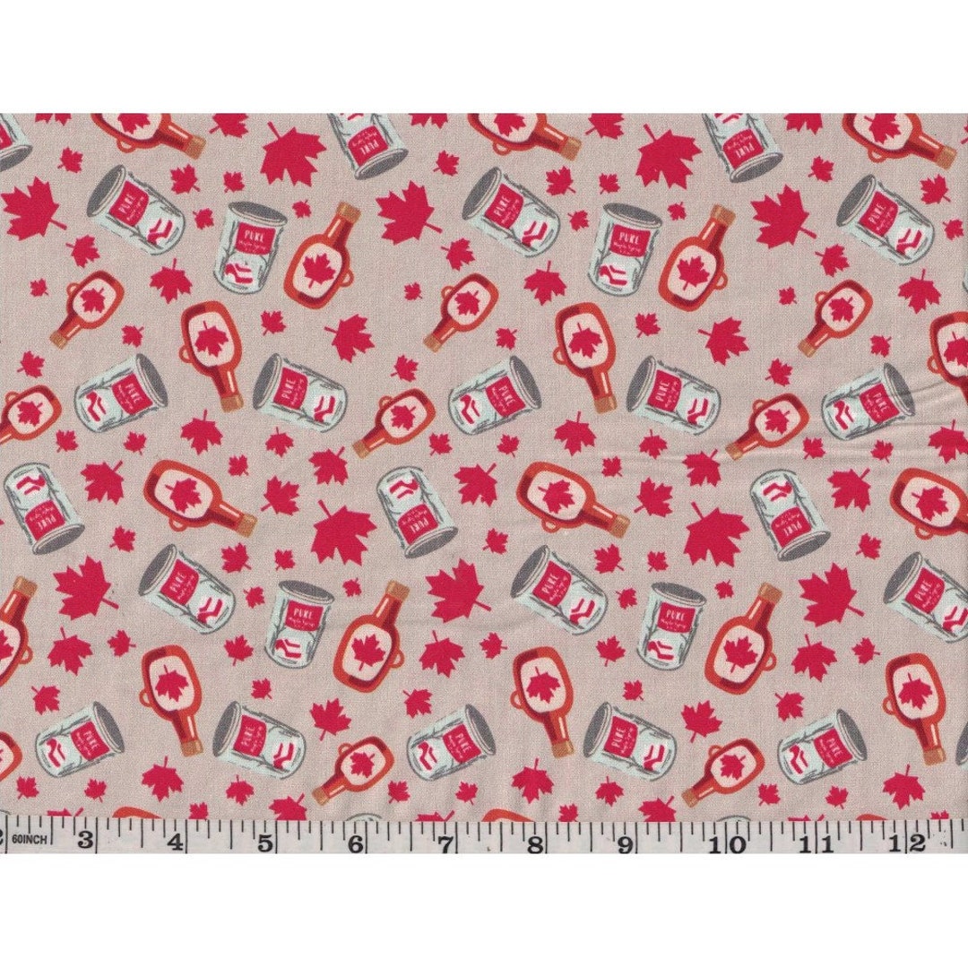 Maple Syrup on Beige - Canadian Theme Canada Day Quilting Fabric- 100 % ...