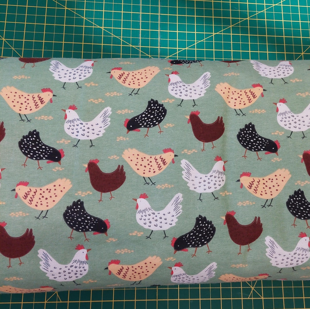 Clucking Chickens in a Row – Flannel Fabric - 100% Cotton - BY THE 1/2 ...