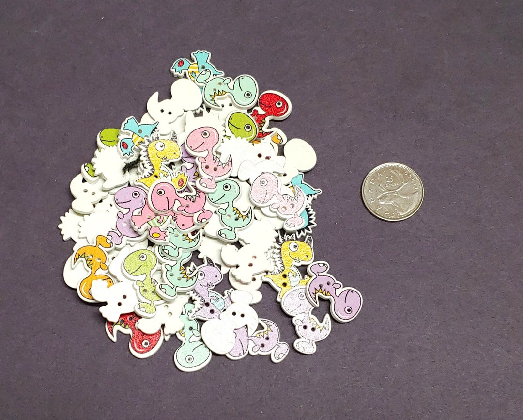 Dinosaur Shaped Wooden Buttons - Set of 6 - for Scrapbooking, Sewing ...