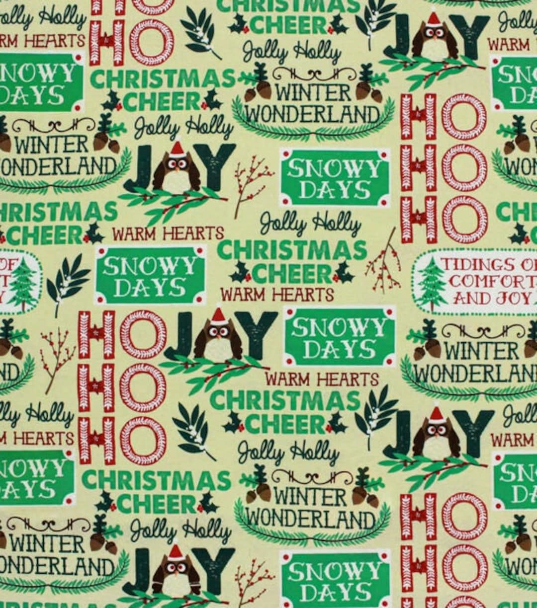 Christmas Cheer Words - Flannel Fabric - 100% Cotton - BY THE 1/2 YARD ...