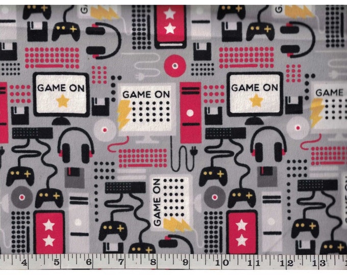 Gamer Theme Super Snuggle Flannel Fabric - 100% Cotton - BY THE 1/2 ...