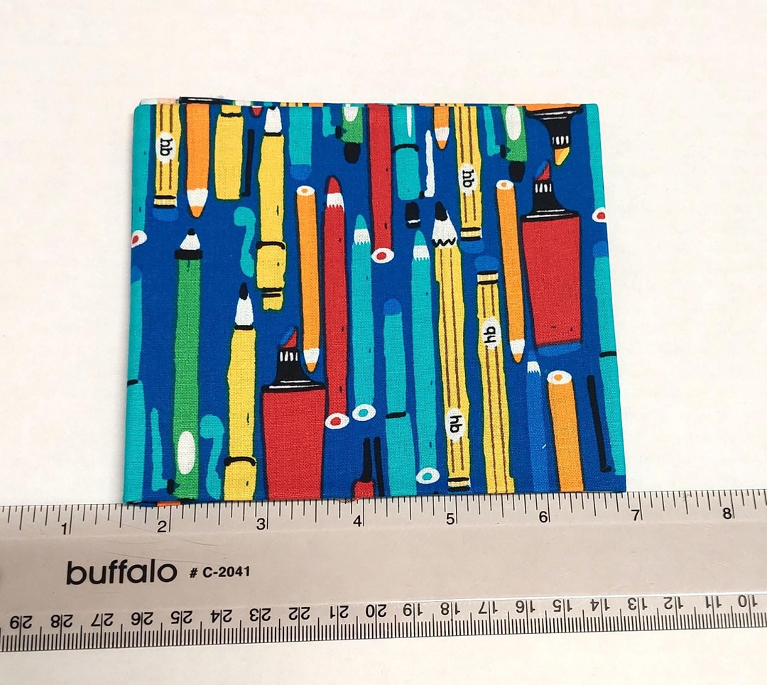 Writing Utensils on Blue FQ PRE-CUT Quilting Fabric - 100% Cotton ...
