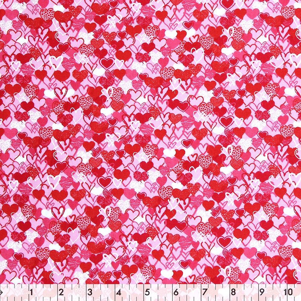 Red & Pink Valentine's Day Hearts Quilting Fabric 100 % - Etsy
