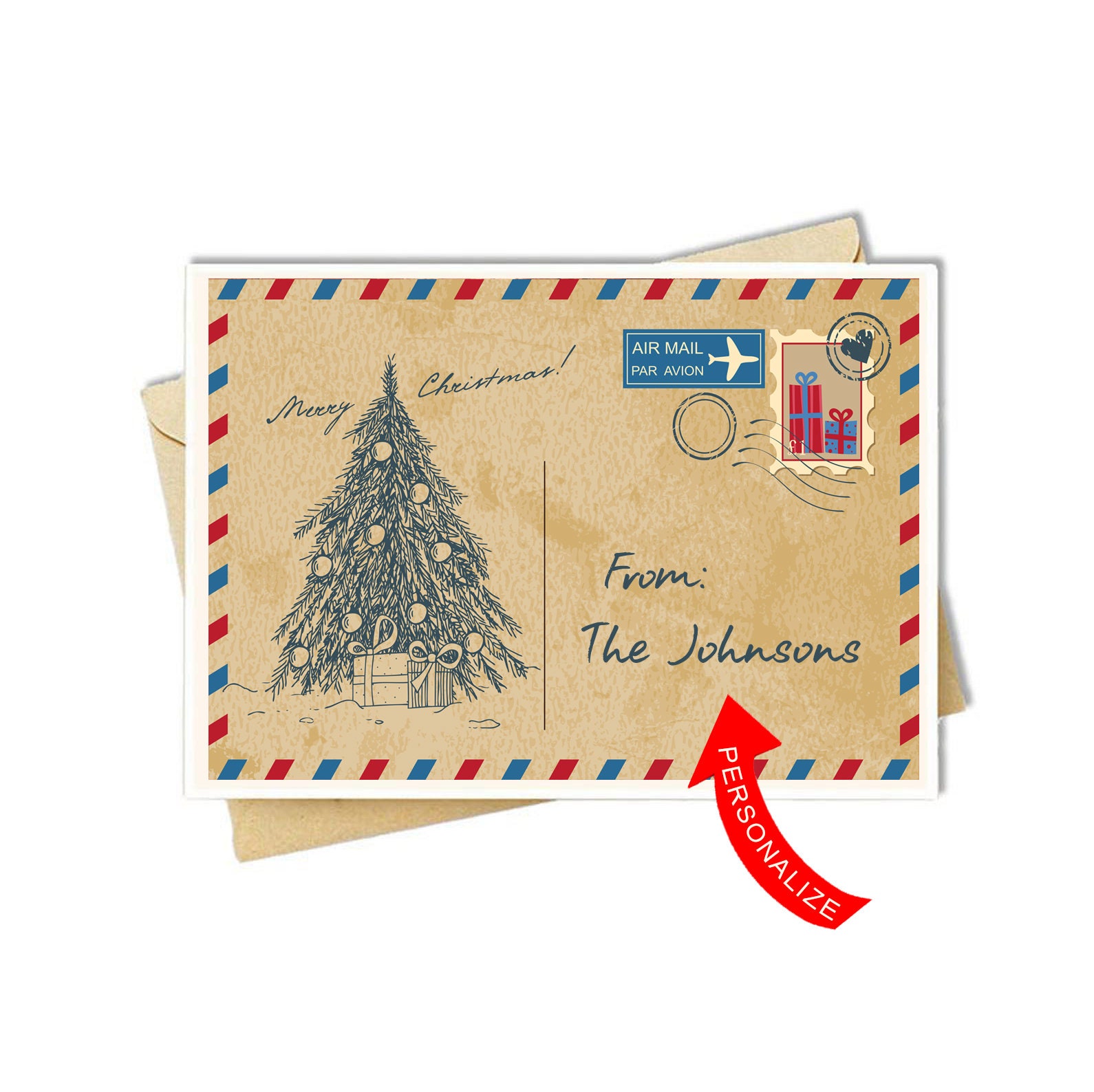 PERSONALIZED CHRISTMAS CARDS Set of 8 Vintage Cards W/ Envelopes Blank ...