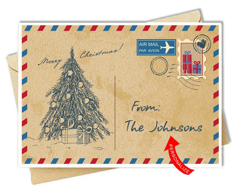 PERSONALIZED CHRISTMAS CARDS Set of 8 Vintage Cards W/ Envelopes Blank ...