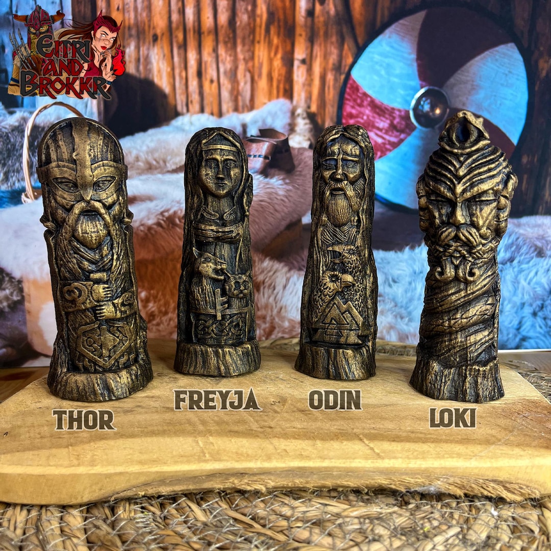 Viking Totems 12 Cm Loki, Thor, Odin, Freyja, Resin Sculptures, Nordic ...