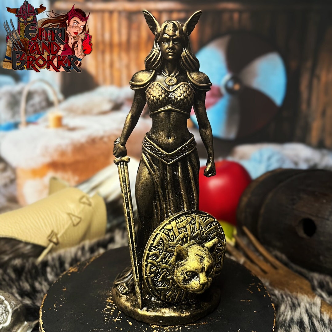 Freya Figurine, Warrior Goddess With Lynx Sword and Shield freyja Norse ...