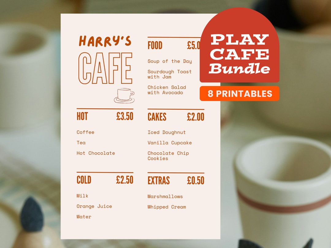 Cafe Pretend Play Printables Childrens Coffee Shop Dramatic Play ...