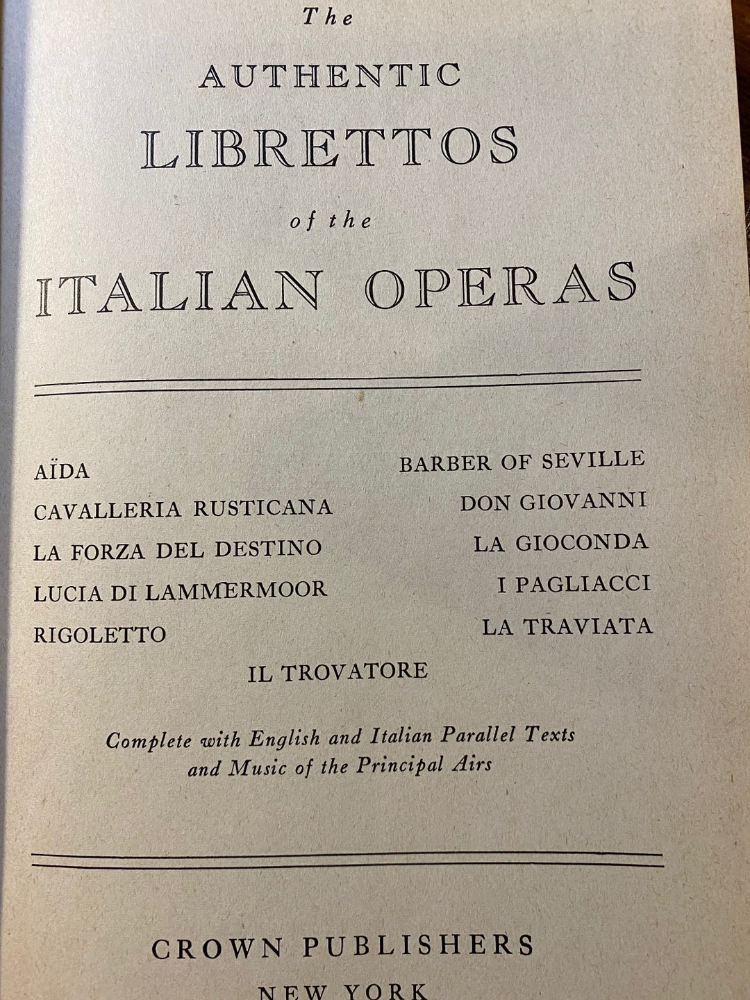 Authentic Librettos of the Italian Operas - With English - Choose ...