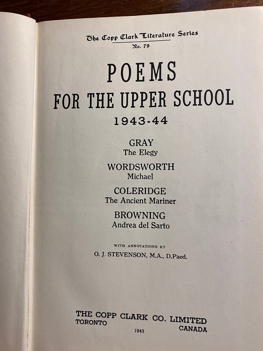 Poems for the Upper School 1943 - 1944 - A Book of Poetry - Copp Clark ...