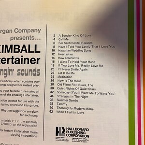 Kimball Instant Entertainer Library Music Choose: Swingin Sounds ...