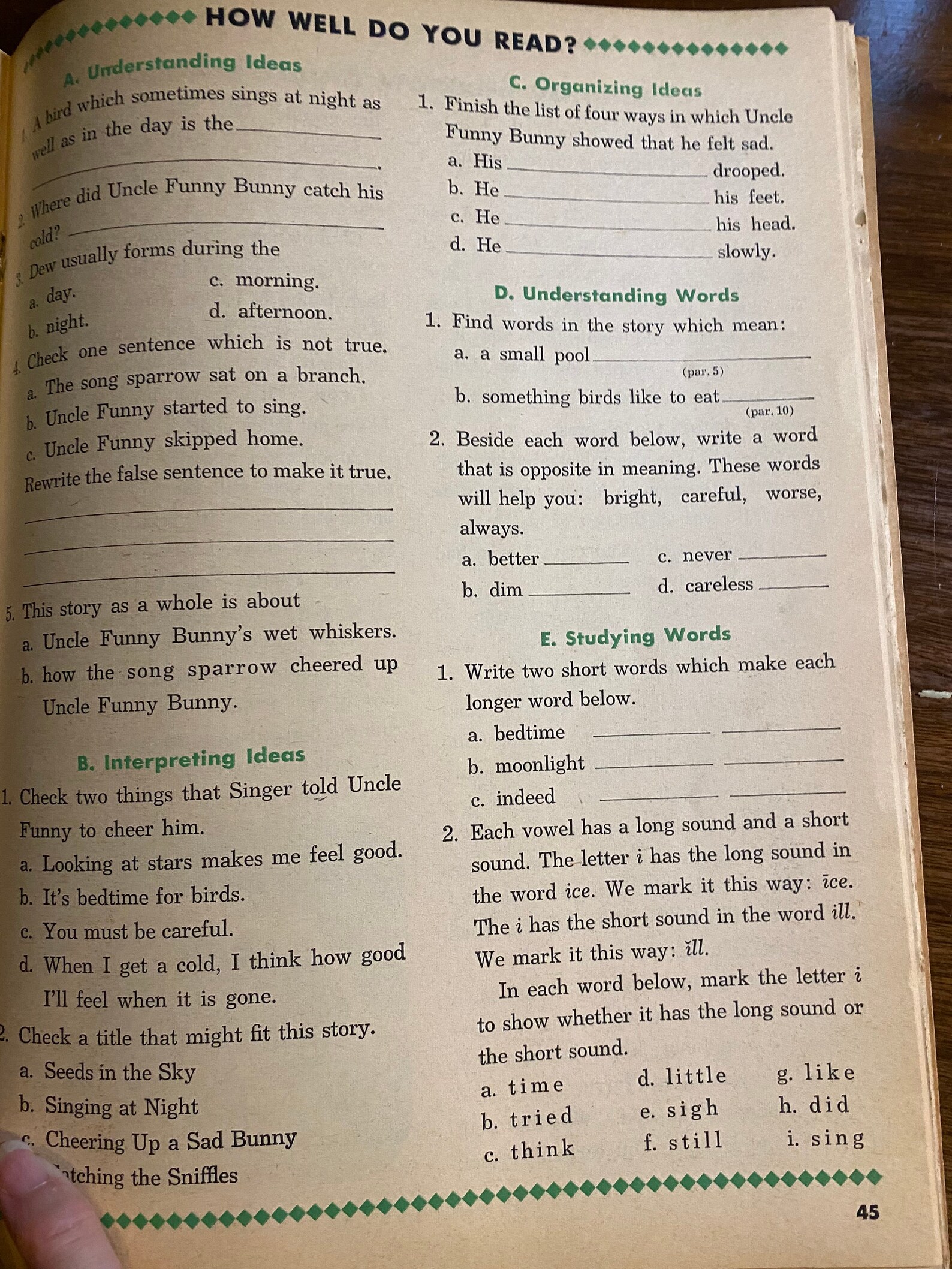 Reading Skilltext Uncle Funny Bunny - Learn to Read and Comprehend ...