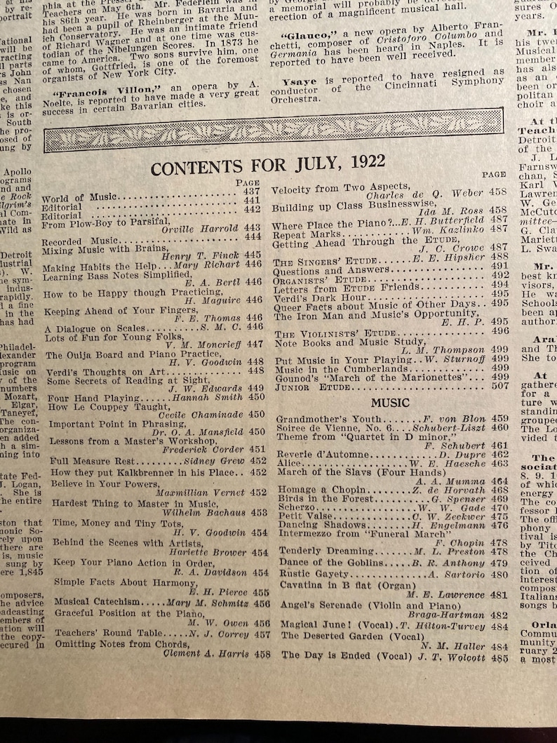 The Etude Presser's Musical Magazine Pick - July / August 1922 - Music ...