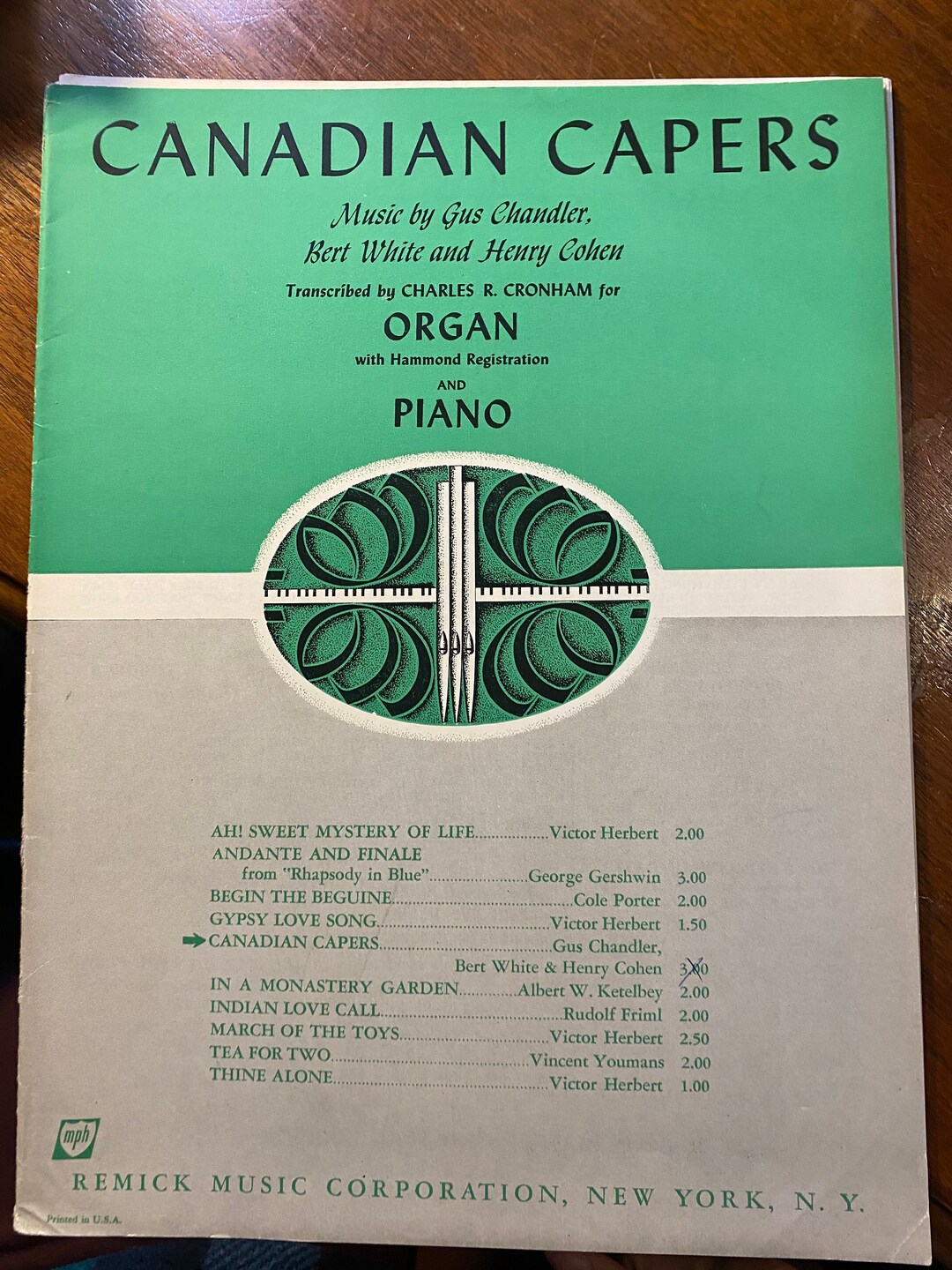 Canadian Capers - for Organ / Piano - Chandler | White | Cohen - 1950 ...