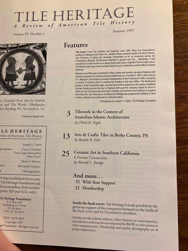 Tile Heritage A Review of American Tile History Magazine - Choose ...