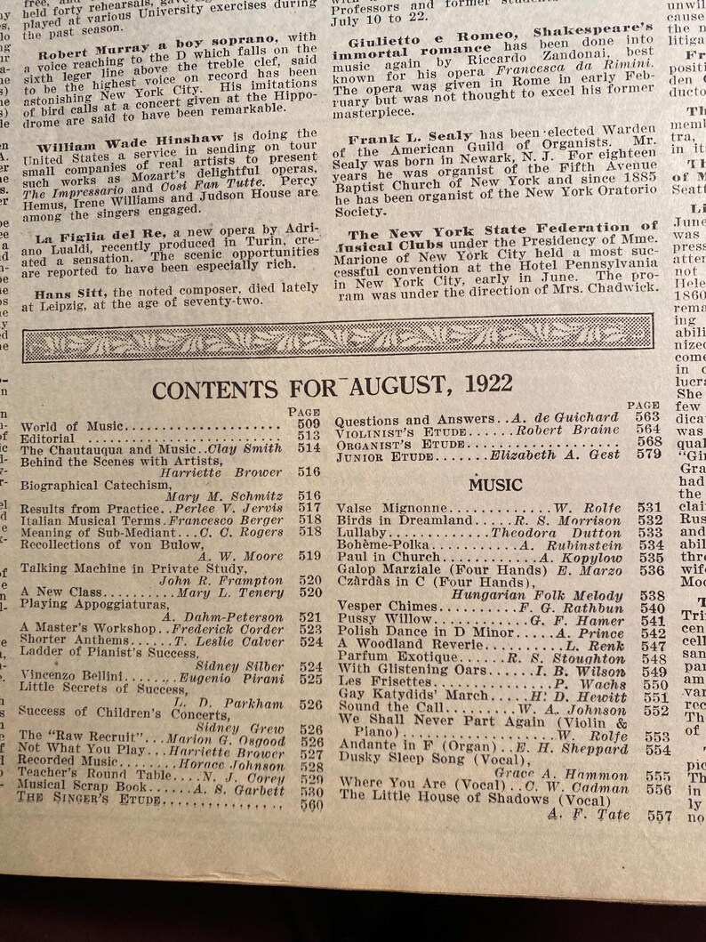 The Etude Presser's Musical Magazine Pick - July / August 1922 - Music ...