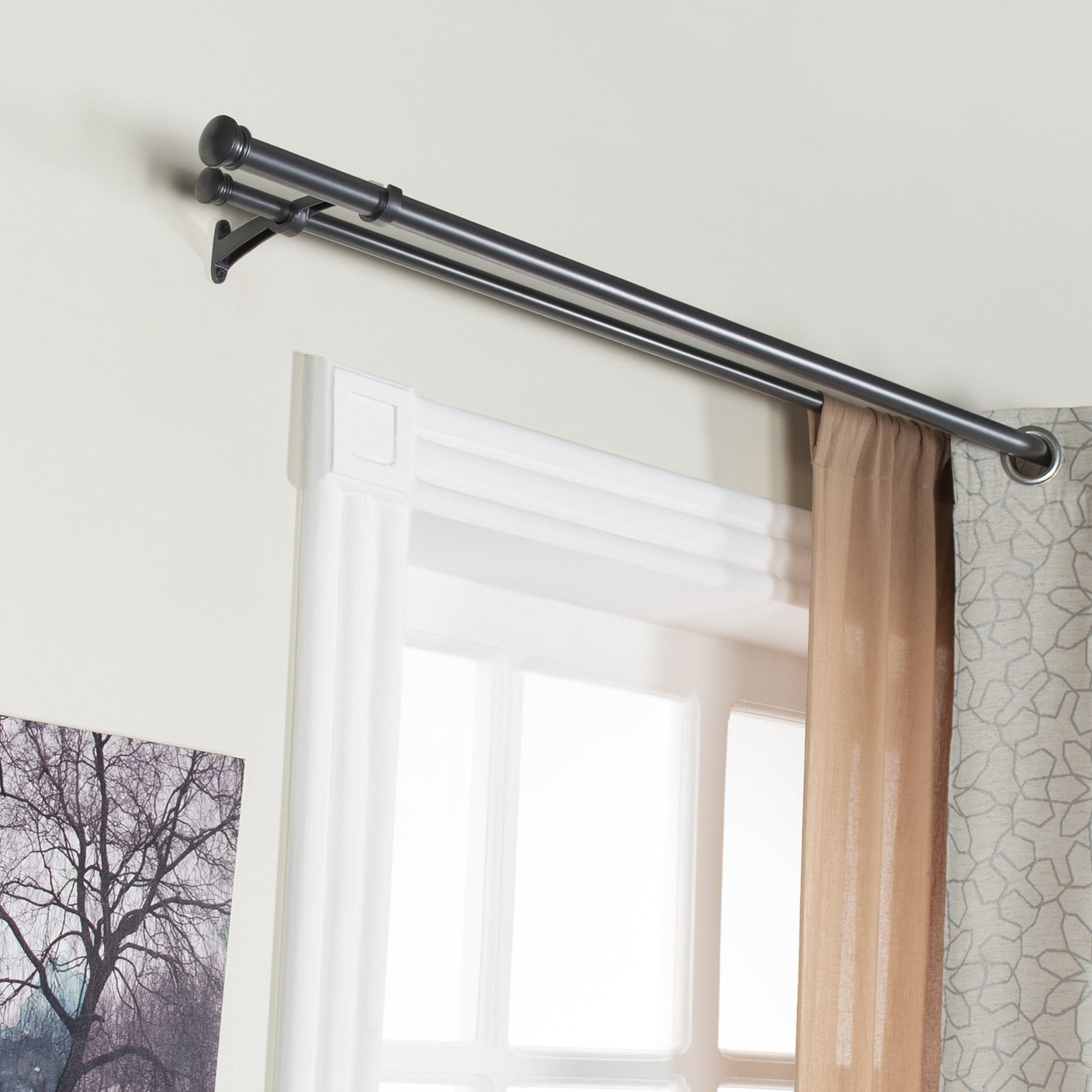 Deco Window Grey Charcoal Double Curtain Rod for Windows Adjustable ...
