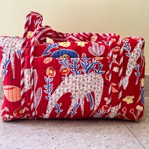 100% Cotton Quilted Weekend Bag Duffle Bag Shoulder Bag Block Print ...