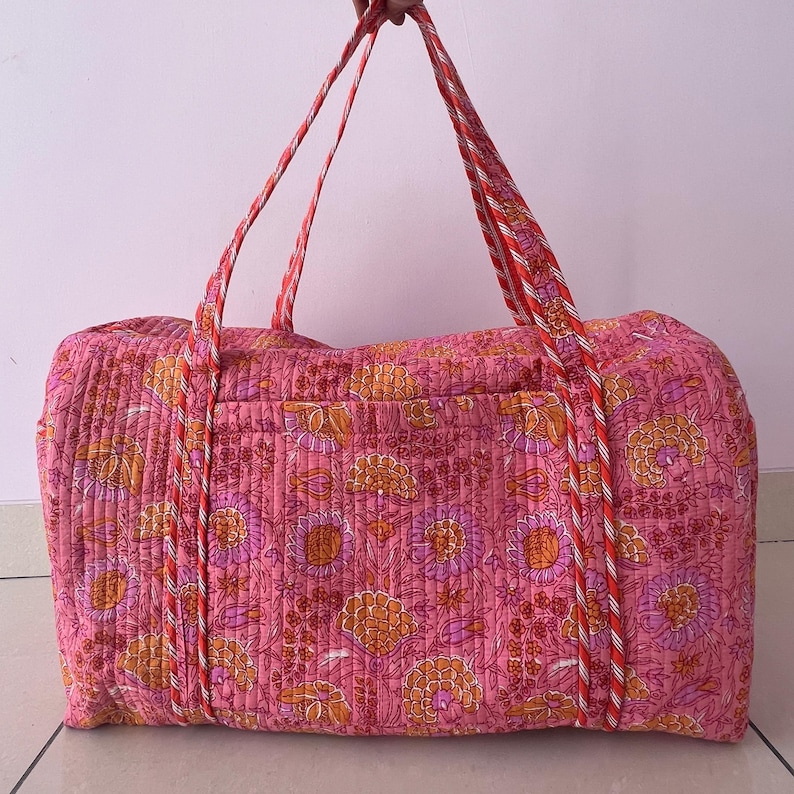 Indian Cotton Duffle Bag | Floral Quilted Weekender Travel Bag | Women ...