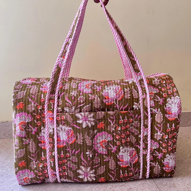 Indian Cotton Duffle Bag | Floral Quilted Weekender Travel Bag | Women ...