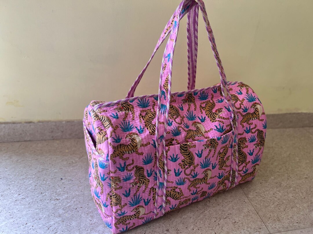 Large Cotton Weekender Travel Bag for Women Handmade Quilted Fabric ...