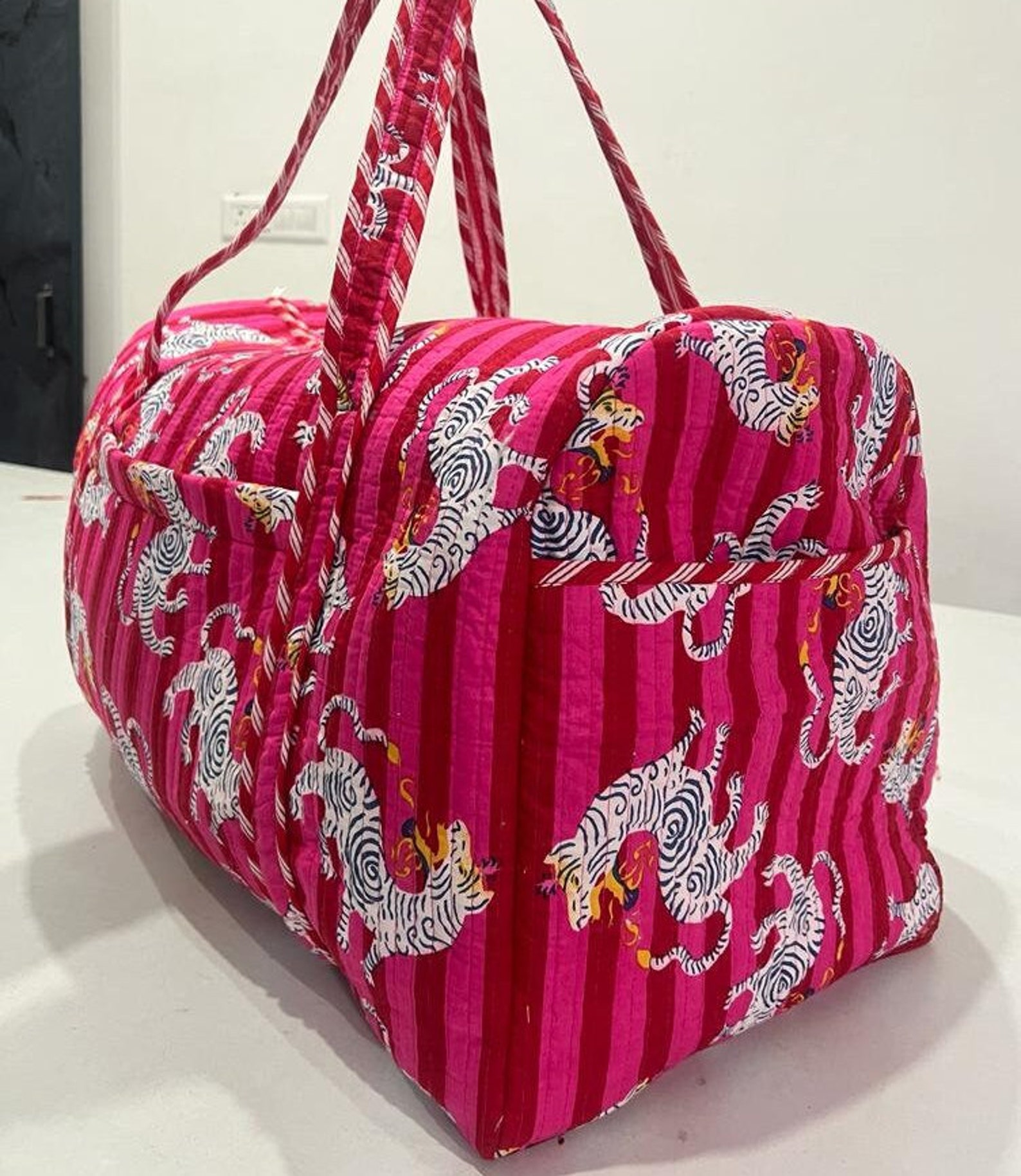 100% Cotton Quilted Weekend Bag Duffle Bag Shoulder Bag Block Print ...