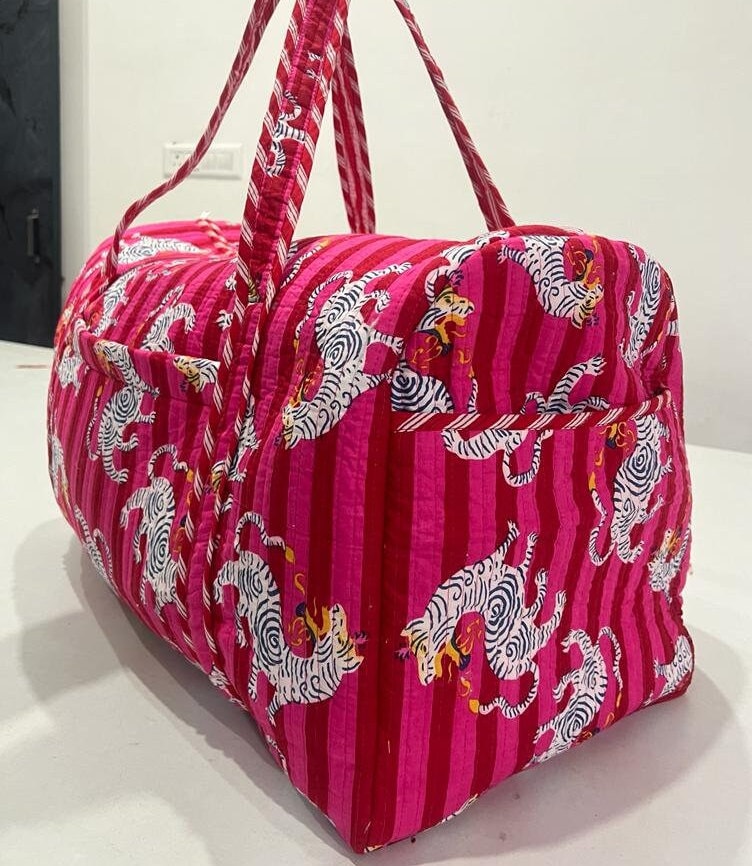 100% Cotton Quilted Weekend Bag Duffle Bag Shoulder Bag Block Print ...