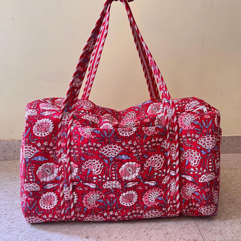 Indian Cotton Duffle Bag | Floral Quilted Weekender Travel Bag | Women ...