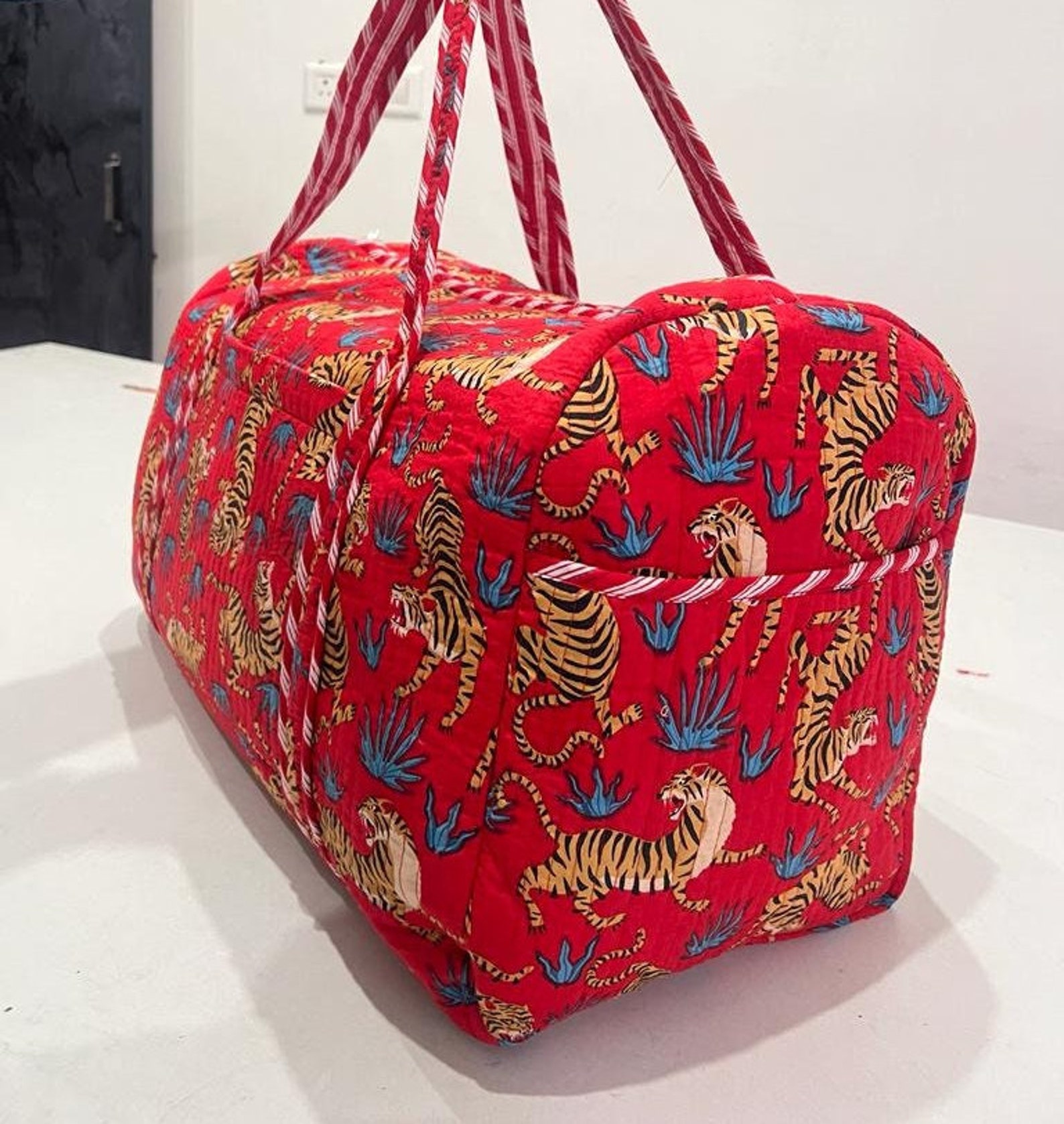 100% Cotton Quilted Weekend Bag Duffle Bag Shoulder Bag Block Print ...