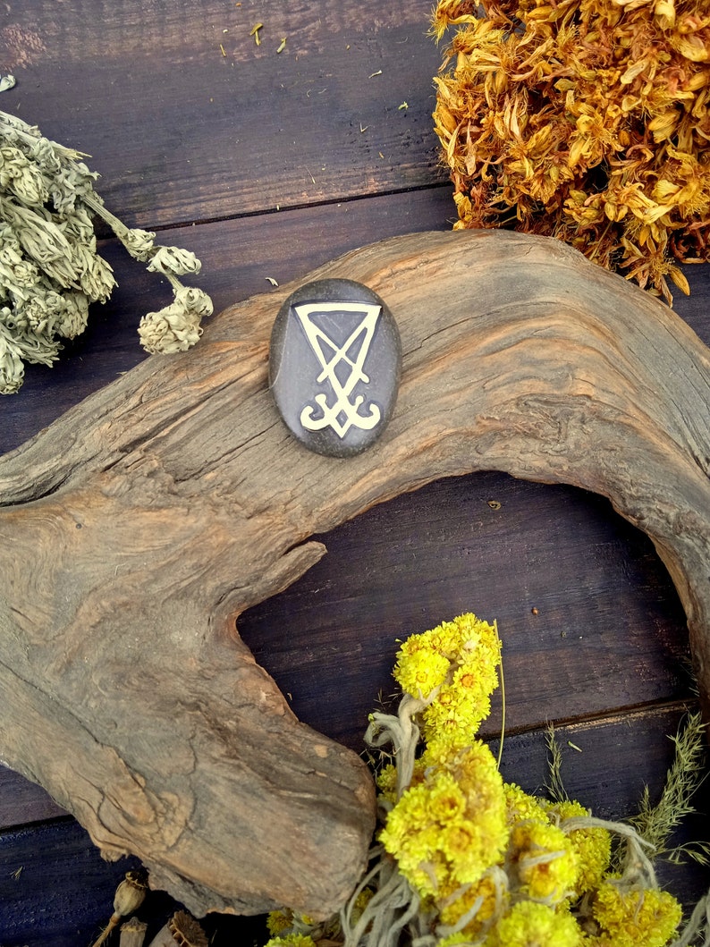 Symbol of Lucifer Sea Stone With Painted Sigil of Lucifer - Etsy