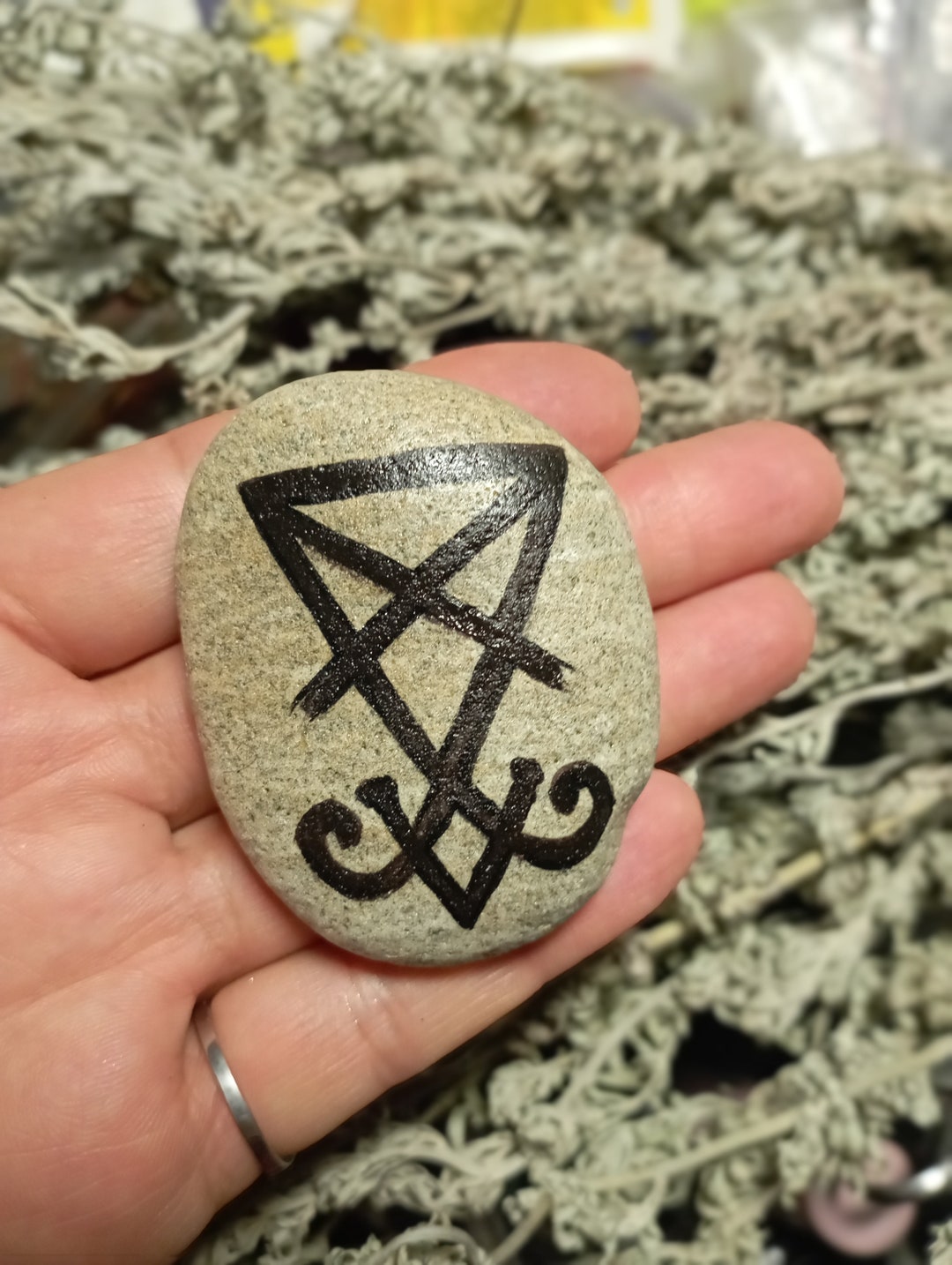 Symbol of Lucifer Sea Stone With Painted Sigil of Lucifer - Etsy