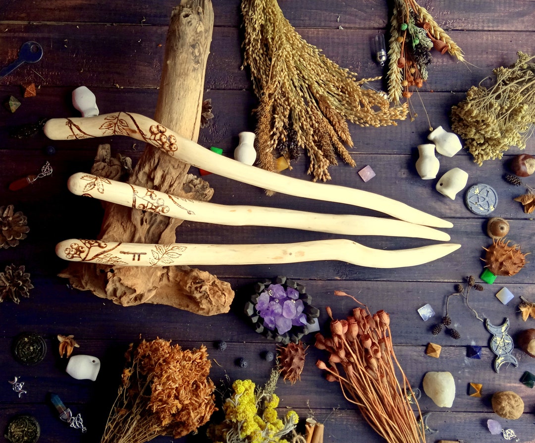 Rowan Wood Ogham Ritual Magic Wand Magic Wand Druidism Pagan Wicca 16 ...