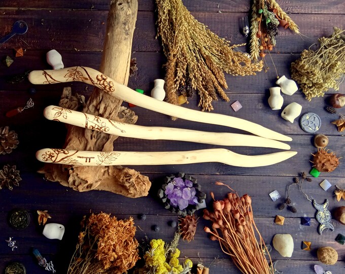 Rowan Wood Ogham Ritual Magic Wand Magic Wand Druidism Pagan Wicca 16 ...