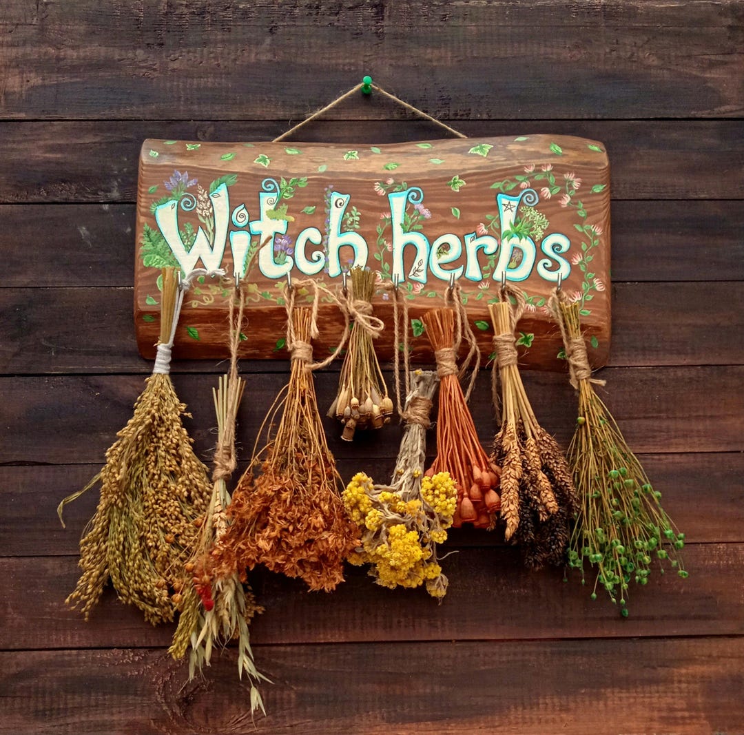 Herb Drying Rack Handmade, Hand Drawn, Witch Home Decor, Dried Herbs ...