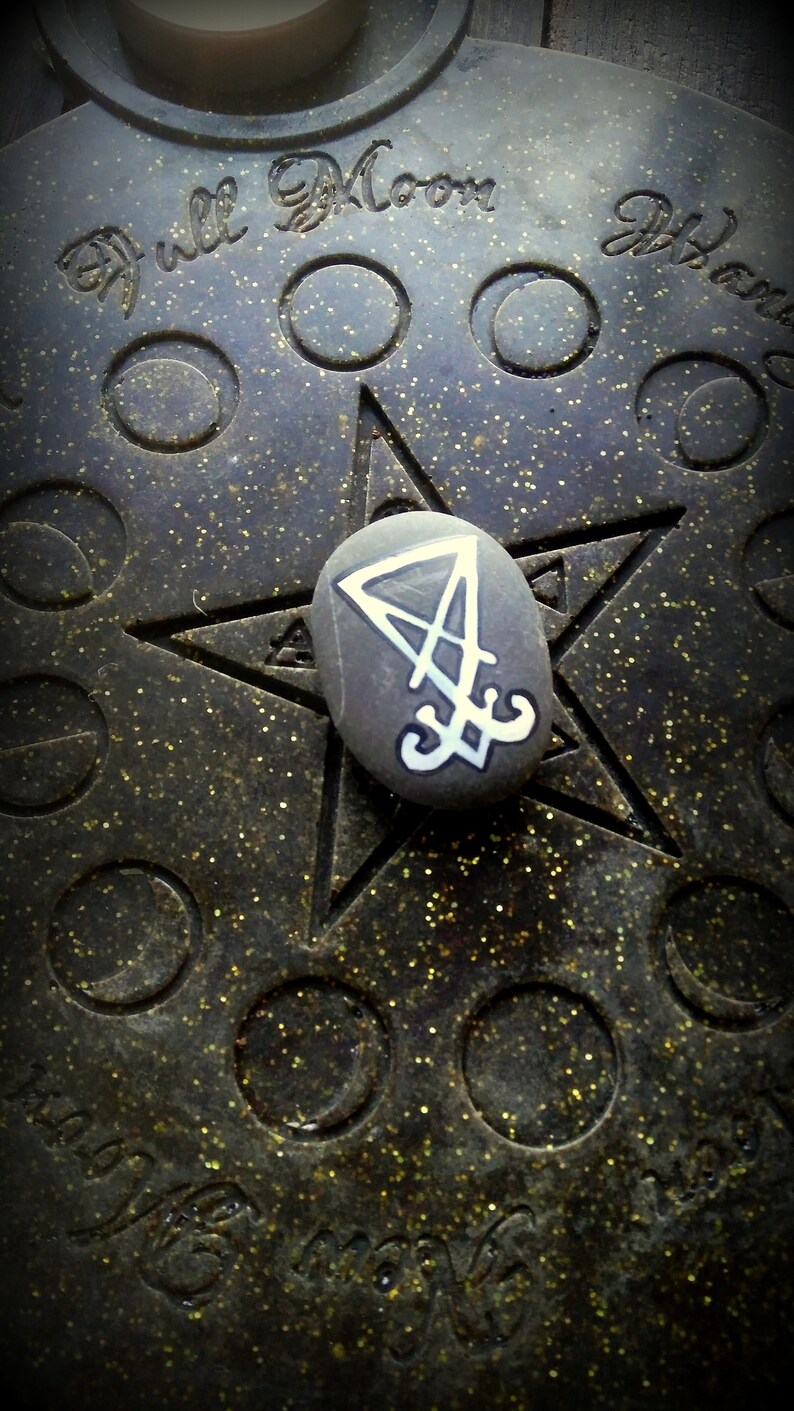 Symbol of Lucifer Sea Stone With Painted Sigil of Lucifer - Etsy