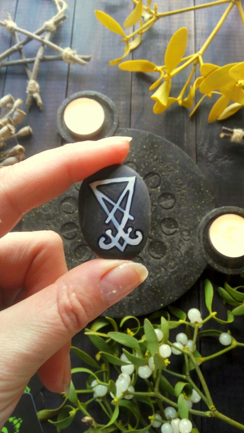 Symbol of Lucifer Sea Stone With Painted Sigil of Lucifer - Etsy