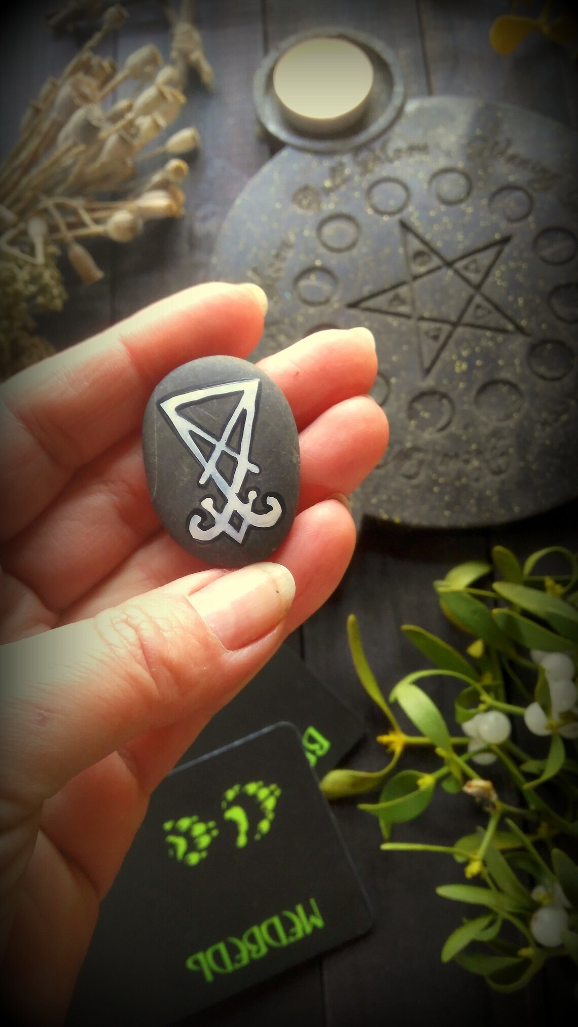 Symbol of Lucifer Sea Stone With Painted Sigil of Lucifer - Etsy