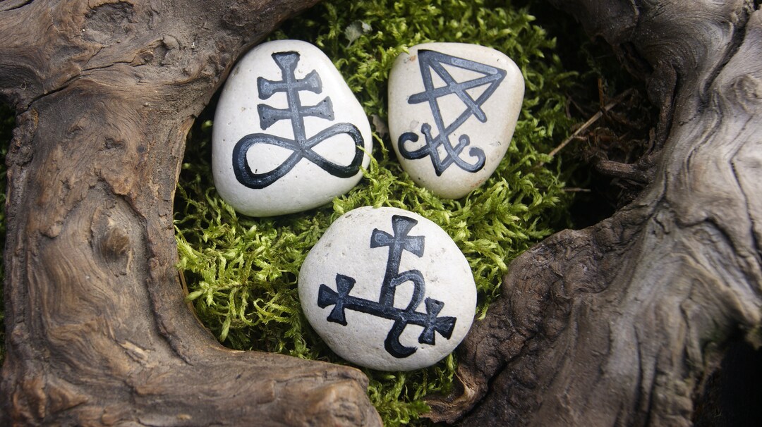 Set 3 Sea Stones With Painted ,sigil Lucifer, Seal Lilith, Cross ...