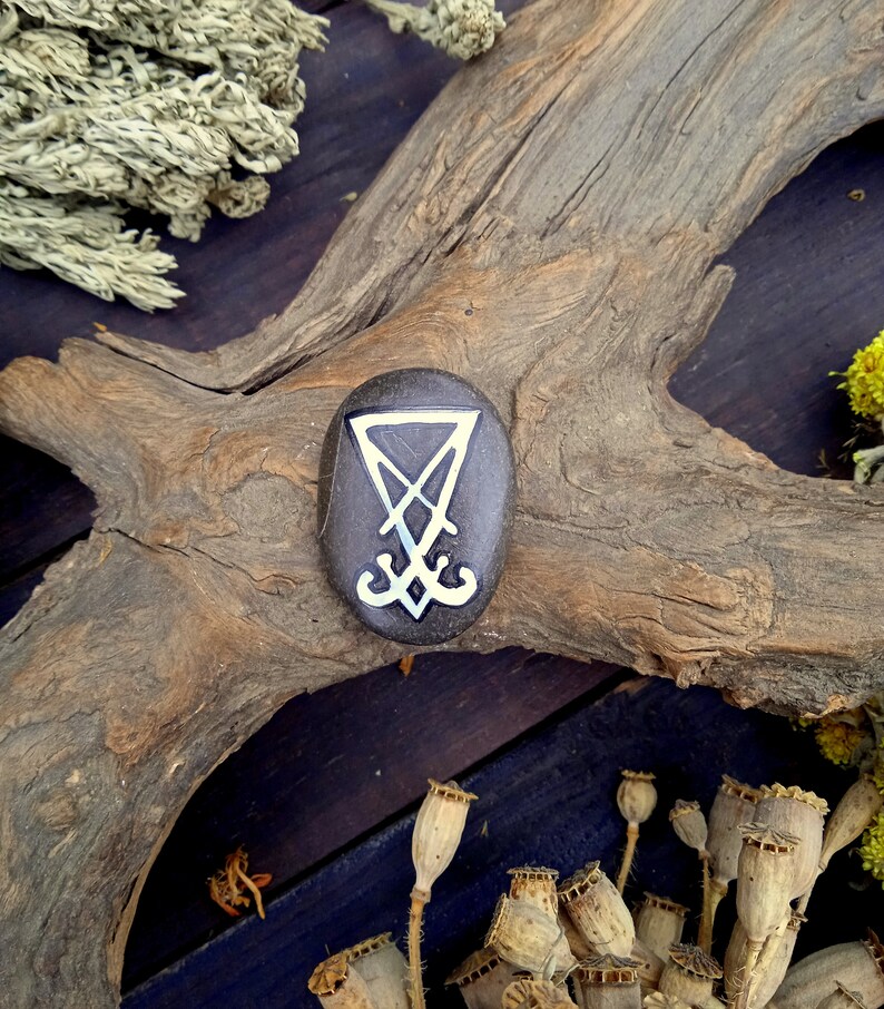 Symbol of Lucifer Sea Stone With Painted Sigil of Lucifer - Etsy