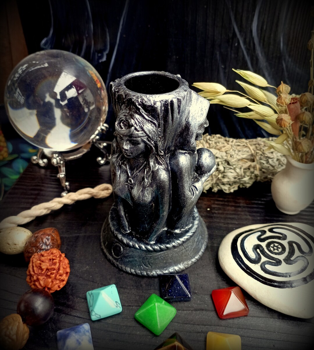 Candle Holder in the Shape of a Triple Moon Goddess , Triple Triad ...
