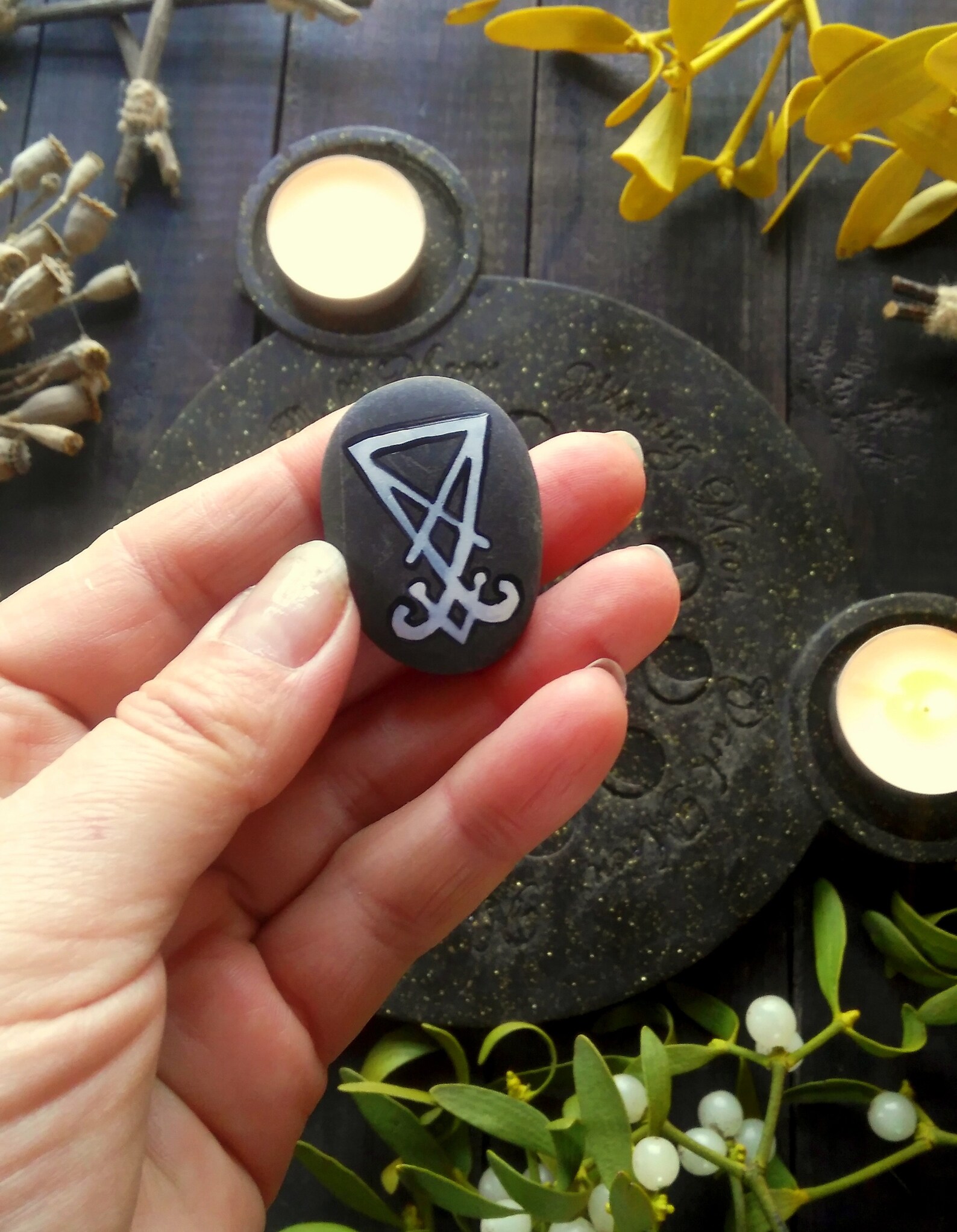 Symbol of Lucifer Sea Stone With Painted Sigil of Lucifer - Etsy