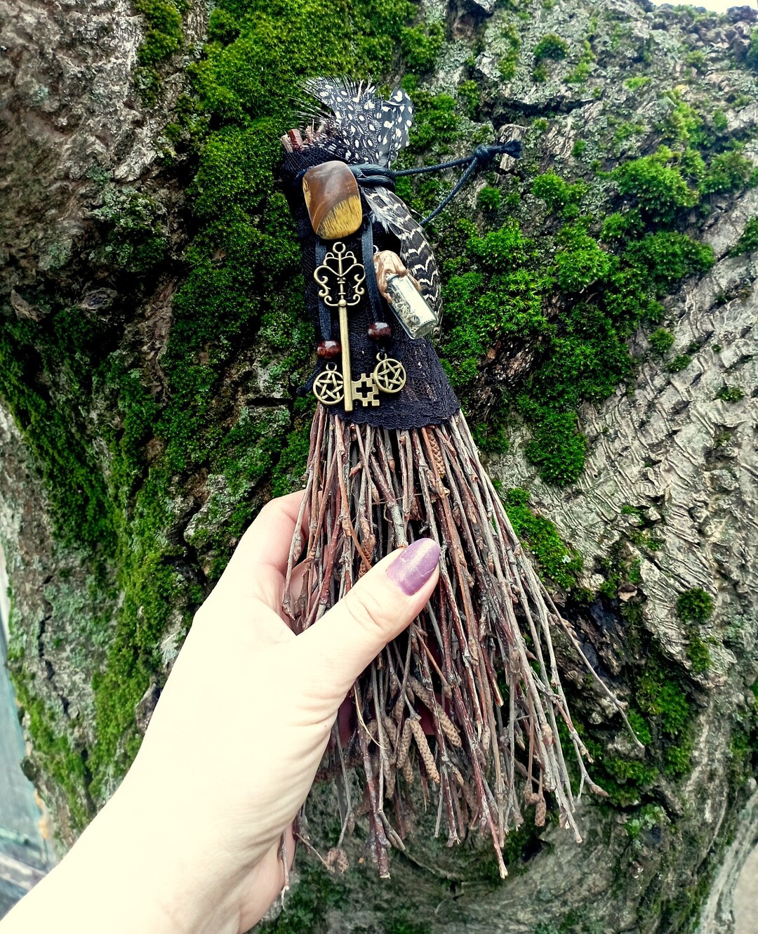 Witch's Broom With Tiger Eye Crystal, Protective Birch Broom, Small ...