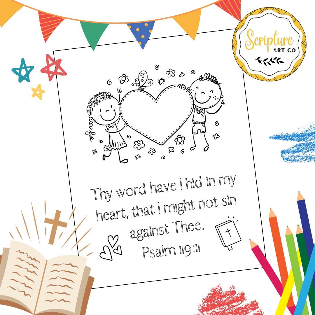THY WORD Have I Hid in My Heart, KJV Bible Verse Psalm 119:11, Coloring ...