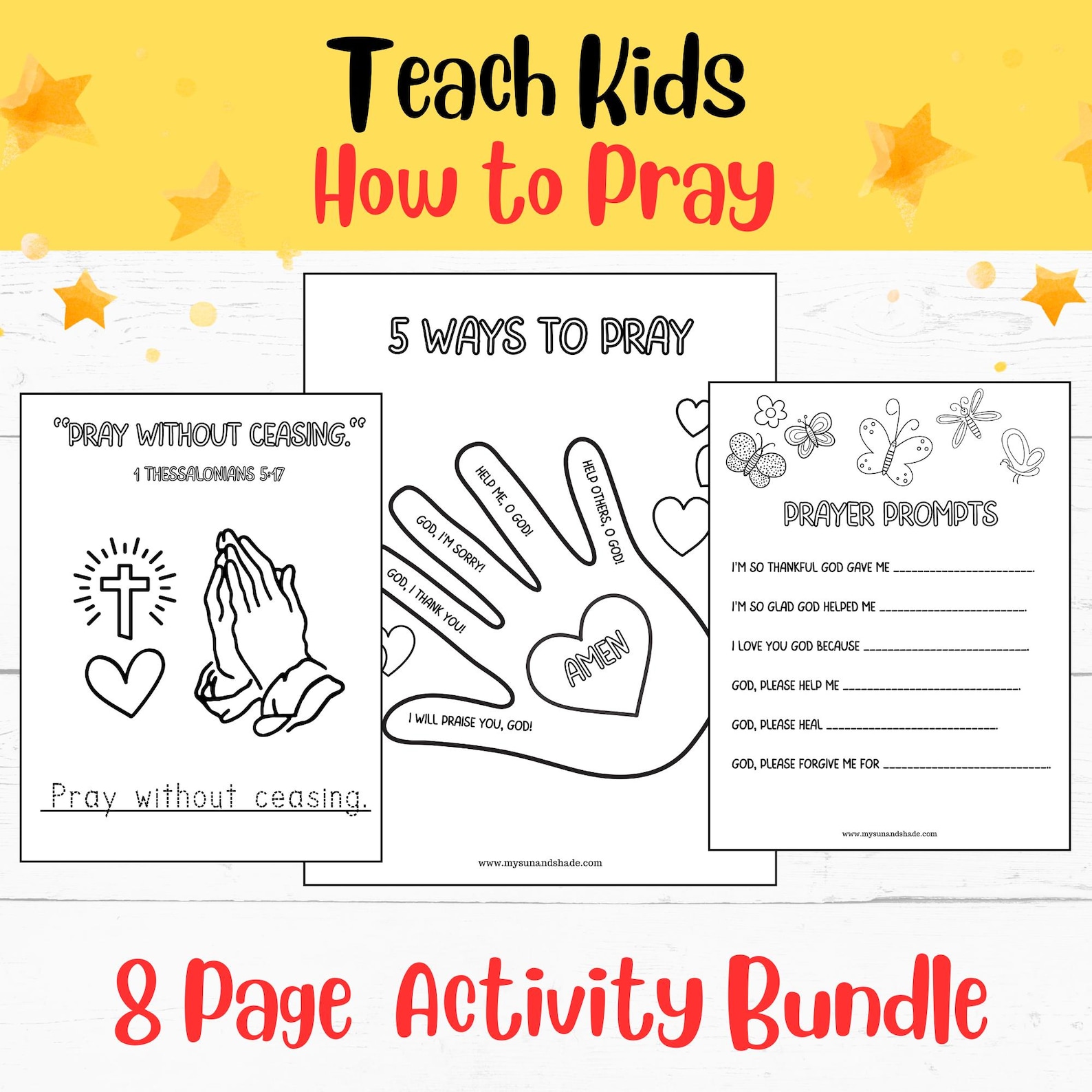 Prayer Craft for Kids: Bible Coloring Pages & Worksheets (PDF Download ...
