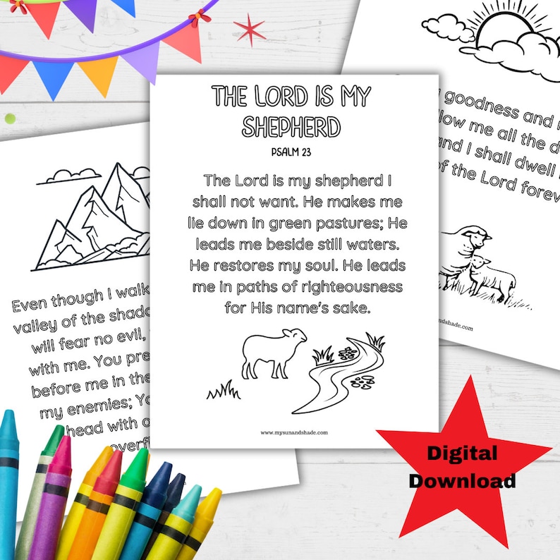 PS 23, BIBLE Fill-in-the-Blank Coloring Sheets, Elementary 5-12 Years ...