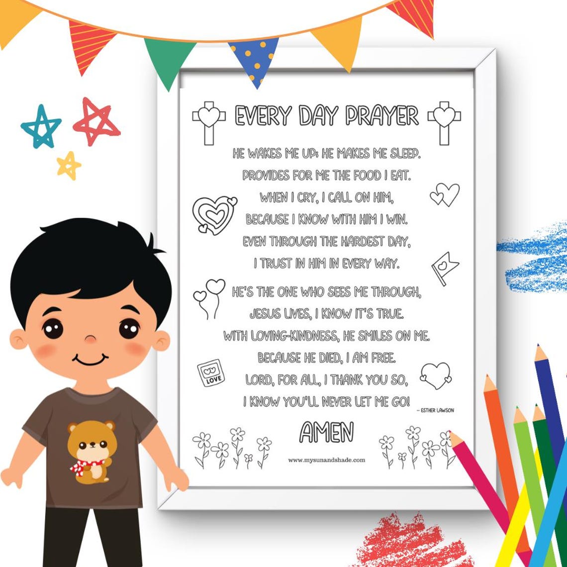 Every Day Prayer for Kids to Color, Craft Activity Paper Prayer, Kids ...