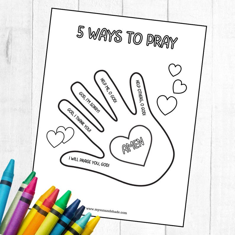 5 FINGER PRAYER Activity: Bible Coloring Page for Children (PDF Instant ...