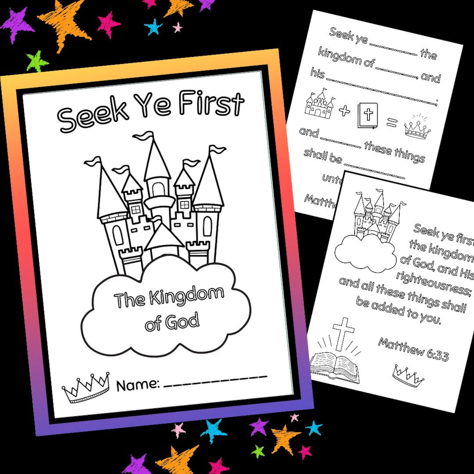 SEEK Ye FIRST Kingdom of God Matthew 6:33 Lesson, Bible Bookmark Craft ...